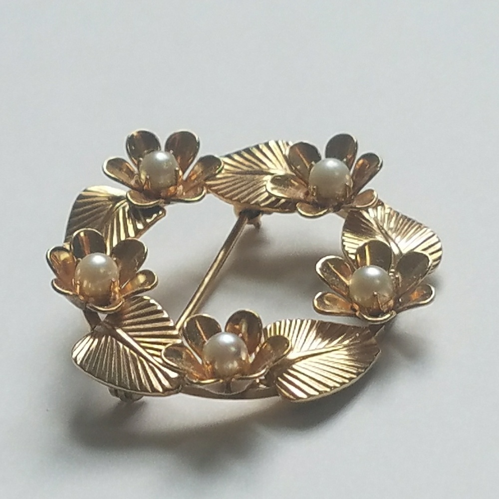 1950s Henry Griffith 12k Gold Filled Pearl Brooch - Gem